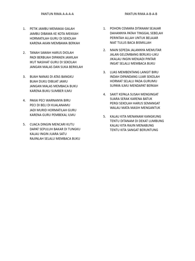 Pantun Rima A-A-A-A Dan A-B-A-B | PDF