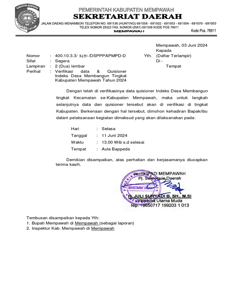 Surat Verifikasi Data & Quisioner Indeks Desa Membangun Tingkat ...