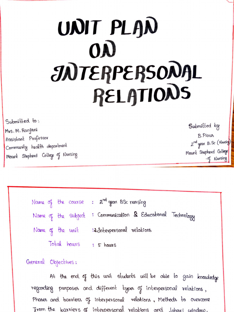 Unit plan on Interpersonal Relations | PDF