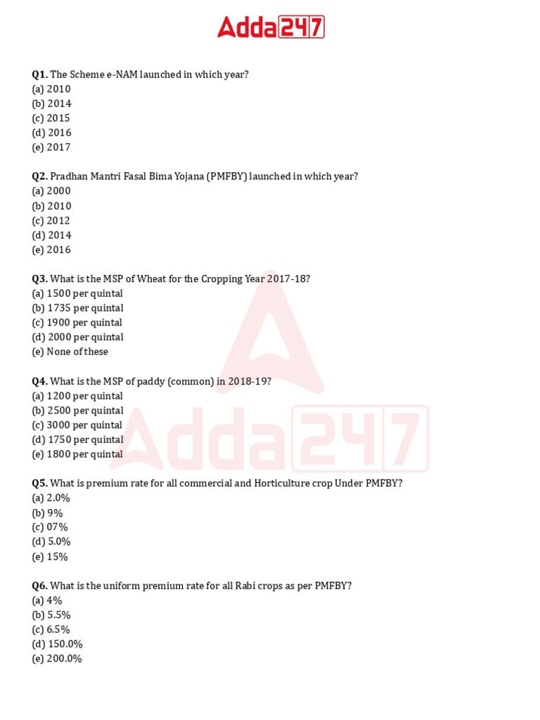 IBPS SO Agriculture Field Officer AFO Mains 2019 Memory Based 1 | PDF ...
