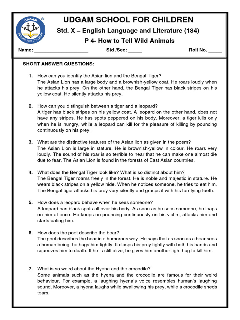 HOW TO TELL WILD ANIMALS NOTES | Download Free PDF | Tiger | Leopard