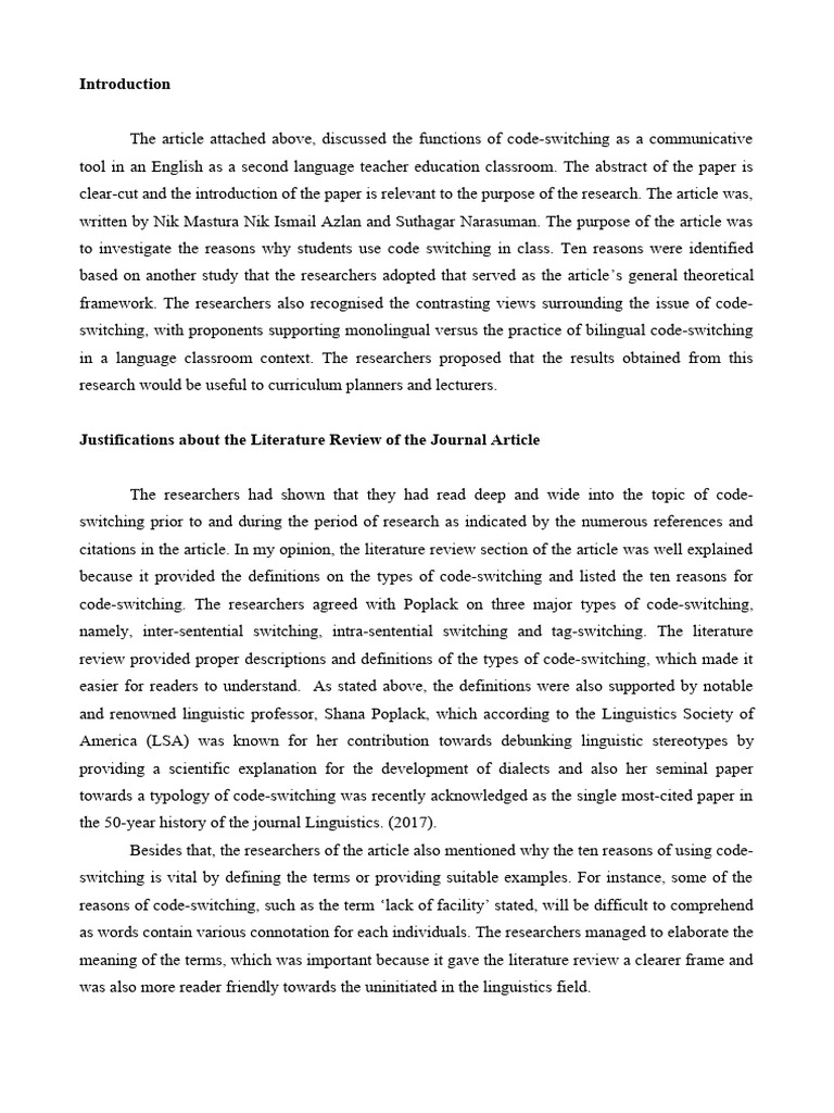 Introduction To Linguistics Article Review | PDF | Sample Size ...