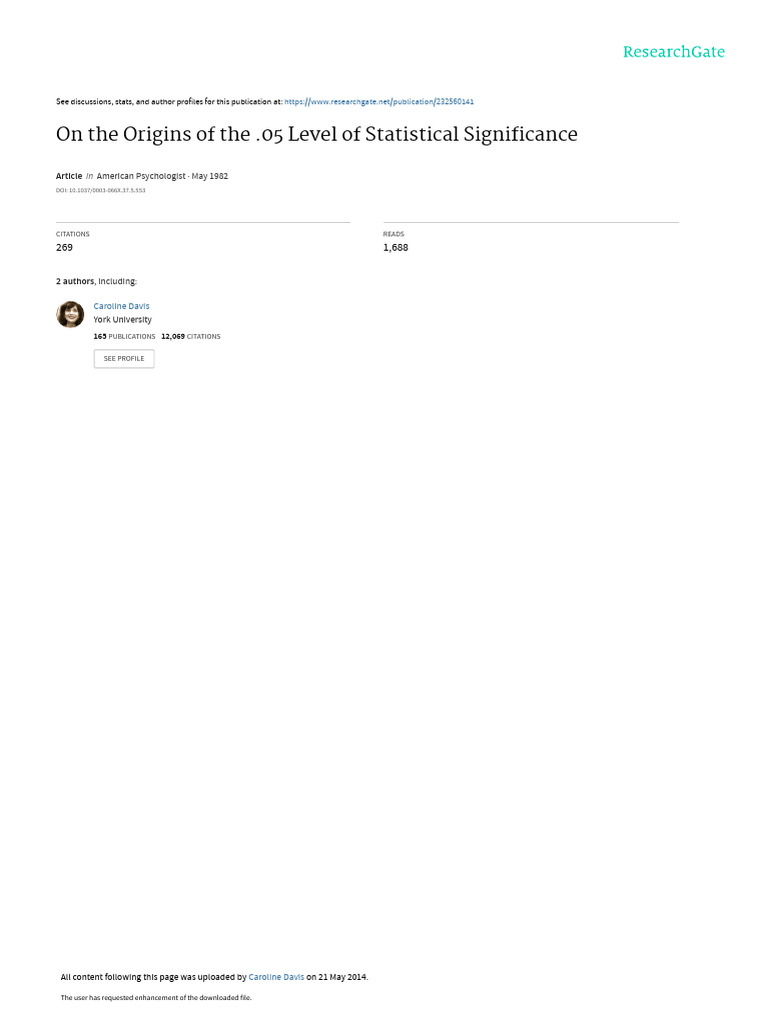 On The Origins of The 05 Level of Statistical Sign | PDF | Standard ...