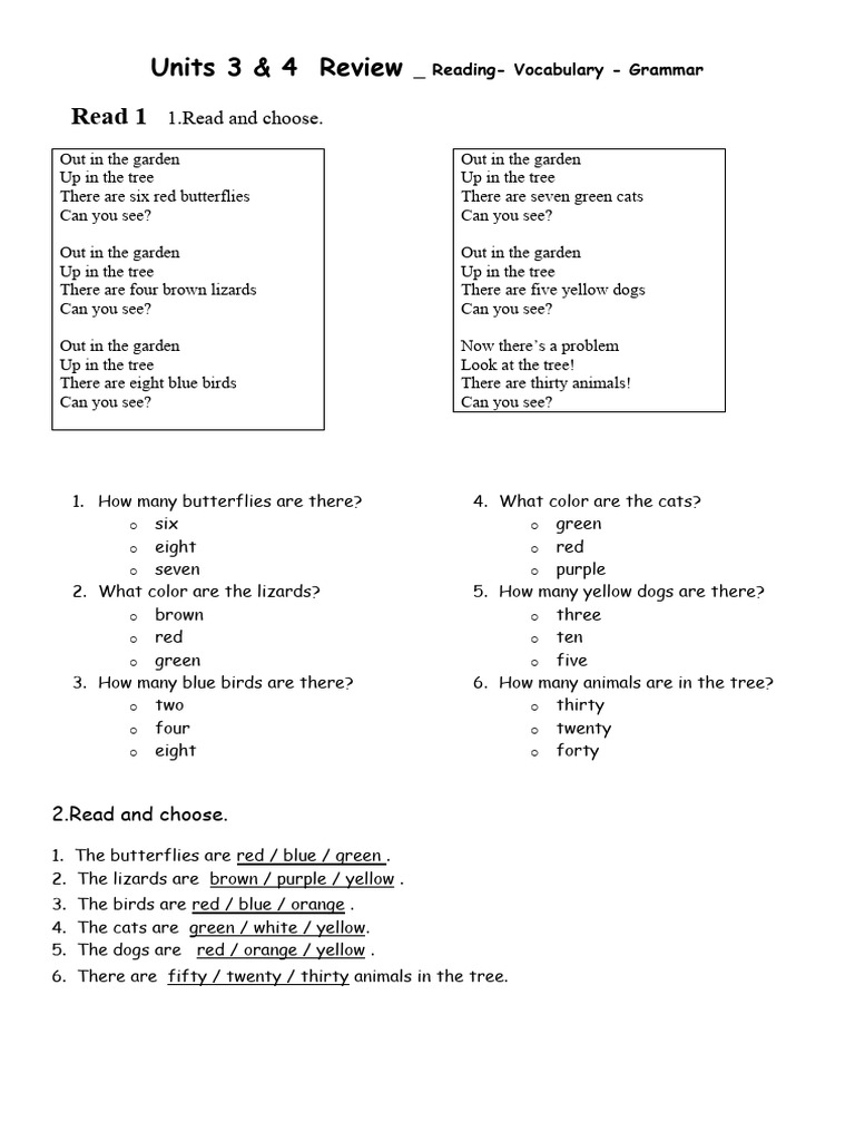 Units 3 & 4 Review - Reading - Vocabulary - Grammar OXF Disc 1 | PDF