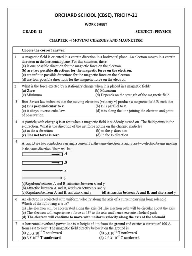worksheet chapter 4 | Download Free PDF | Magnetic Field | Force