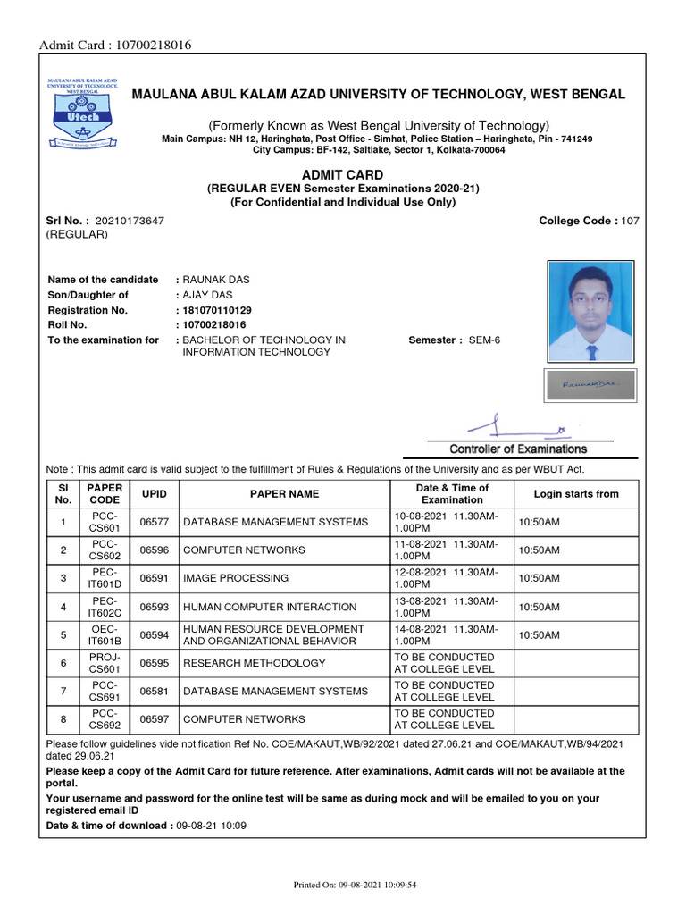 Admit Card | Download Free PDF | Computer Security | Security