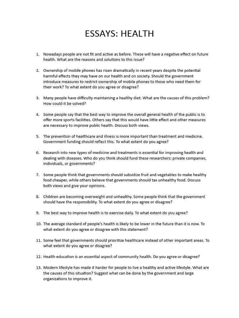 Essays Health | PDF | Health Care | Social Programs