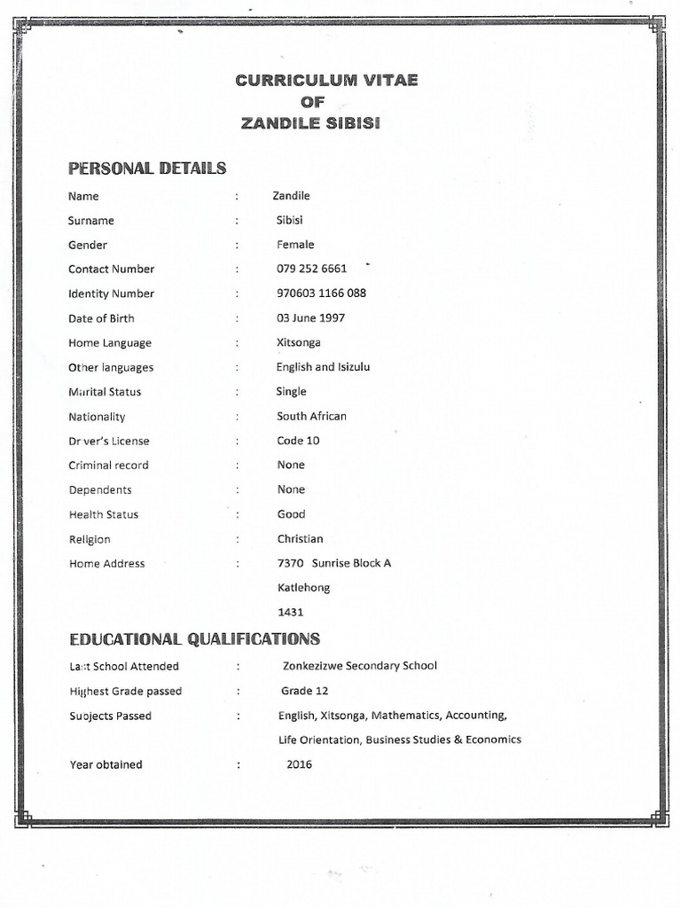 Zandile Sibisi CV | PDF