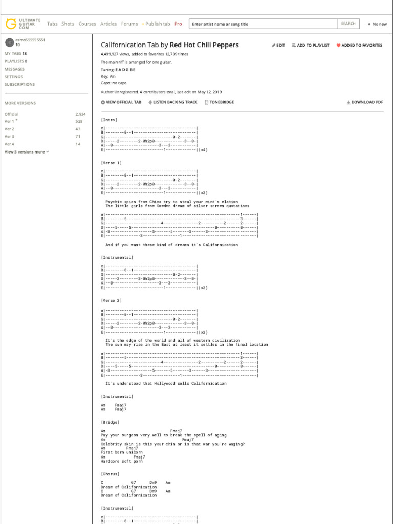 CALIFORNICATION TAB by Red Hot Chili Peppers @ | PDF | Recorded Music ...