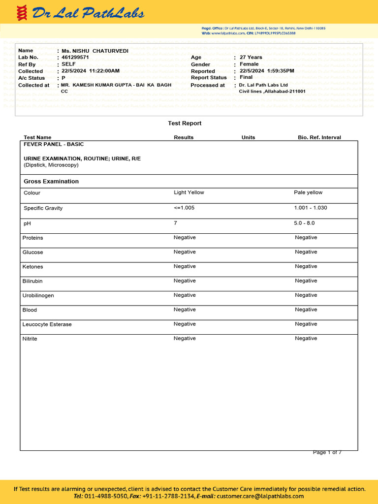 Dr. Lal Path Labs Test Report Summary | PDF