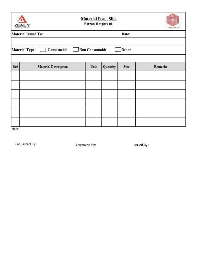 Material Issue Slip Template | PDF