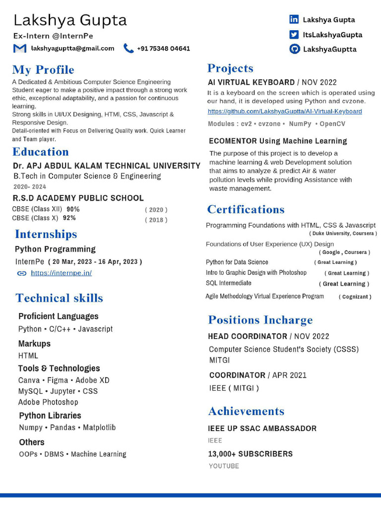 Lakshya Resume | PDF