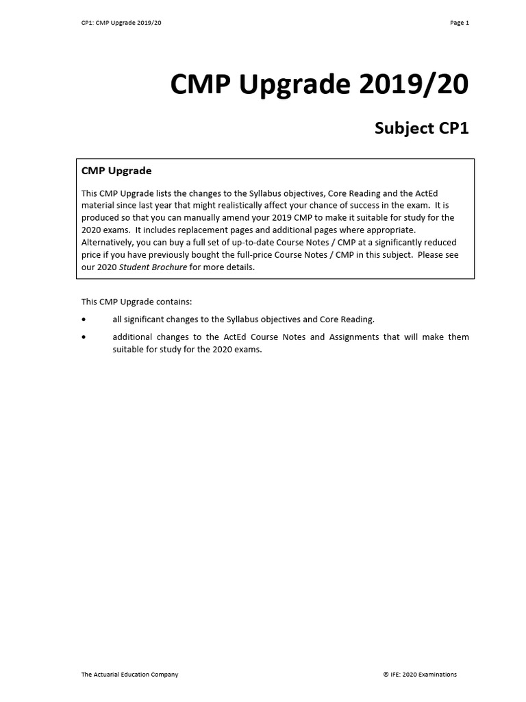 CP1 CMP Upgrade 2020 | PDF | Risk | Risk Management