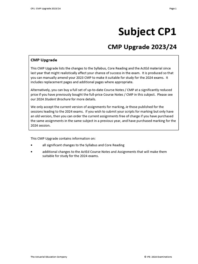 CP1 CMP Upgrade 2024 | PDF | Insurance | Risk