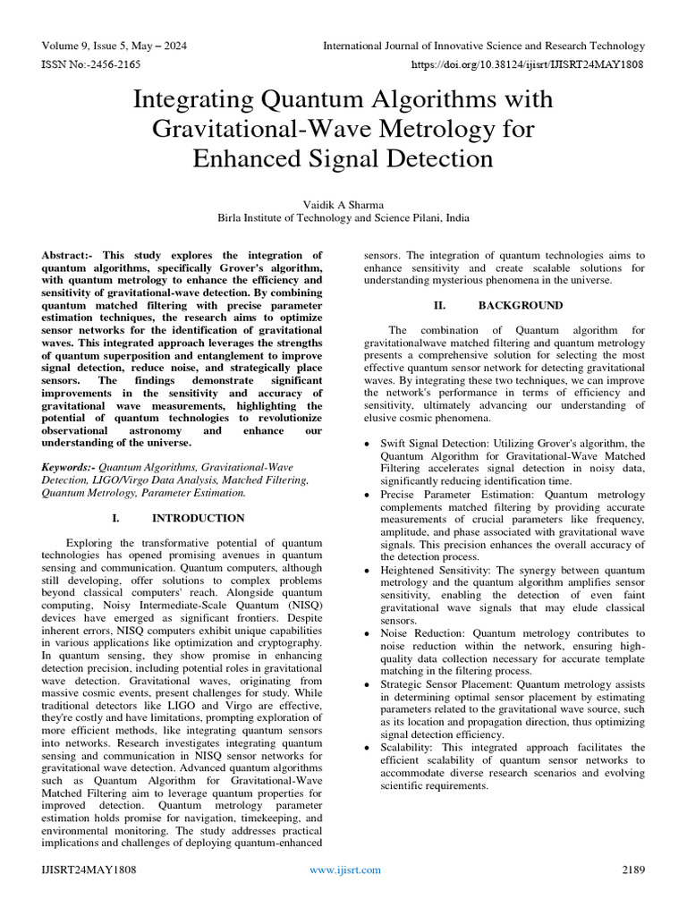 Integrating Quantum Algorithms with Gravitational-Wave Metrology for ... Integrating Quantum Algorithms with Gravitational-Wave Metrology for ...