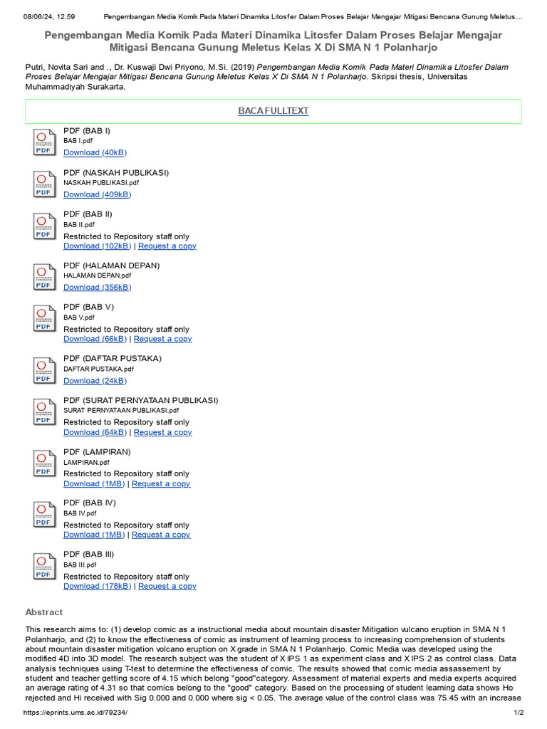 Pengembangan Media Komik Pada Materi Dinamika Litosfer Dalam Proses Belajar Mengajar Mitigasi ...