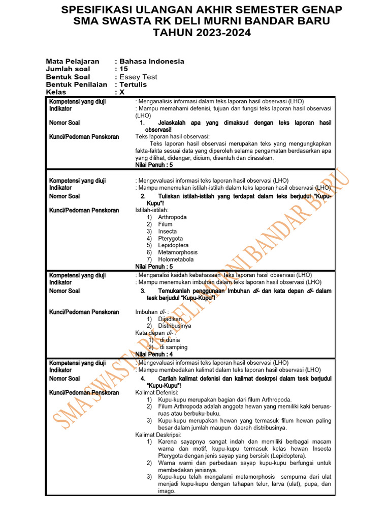 Kisi-Kisi Soal Kelas X Pas Ganjil Bindo 2022 - 2023 | PDF