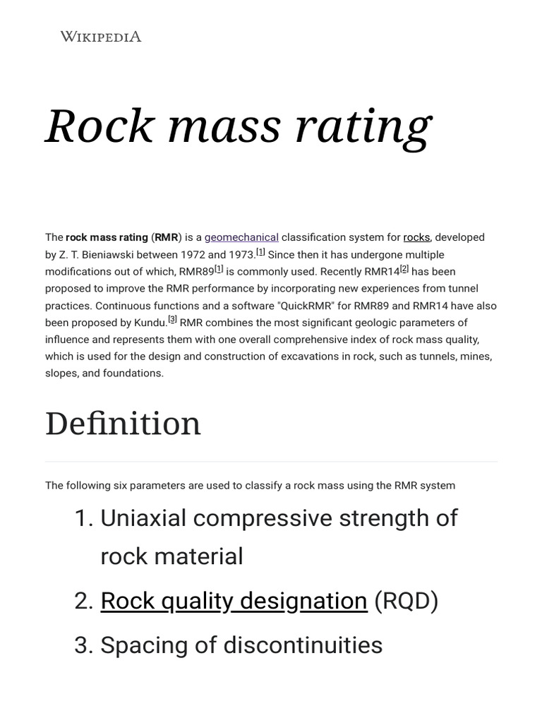 Rock Mass Rating System Guide | PDF | Science & Mathematics