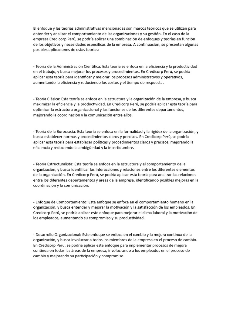 El Enfoque y Las Teorías Administrativas Mencionadas Son Marcos ... El Enfoque y Las Teorías Administrativas Mencionadas Son Marcos ...