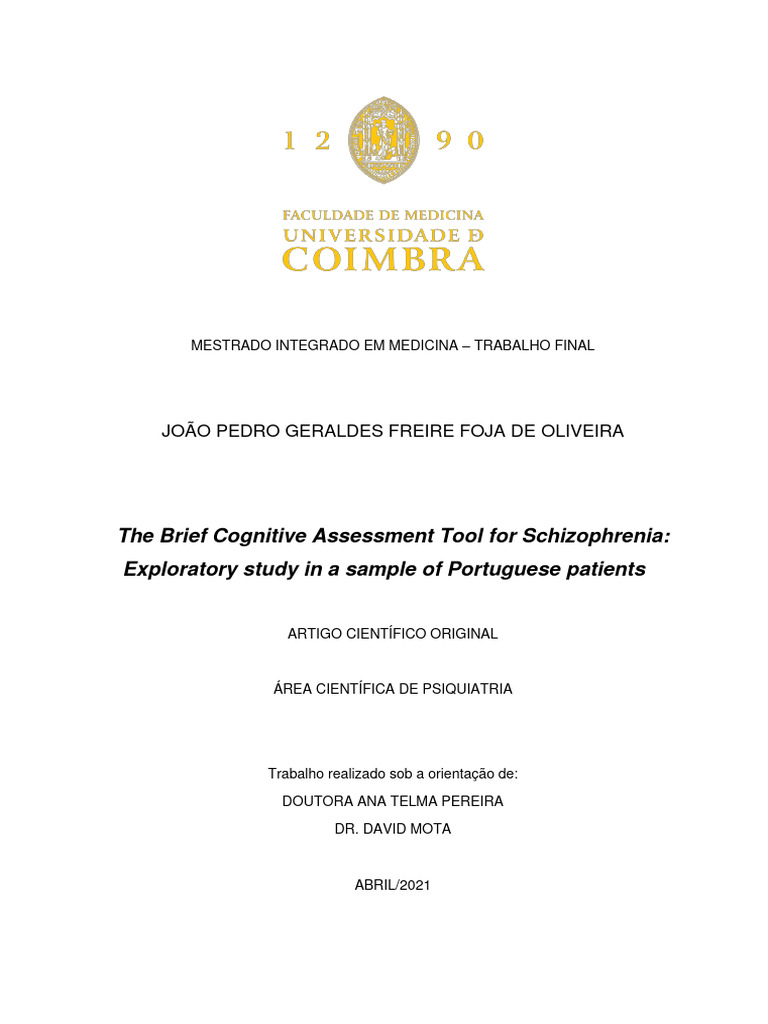 brief cognition assessment tool in schizophrenia BCATS | PDF | Psicologia