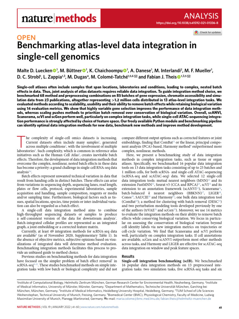 Benchmarking Atlas-Level Data Integration in Single-Cell Genomics | PDF | Biology