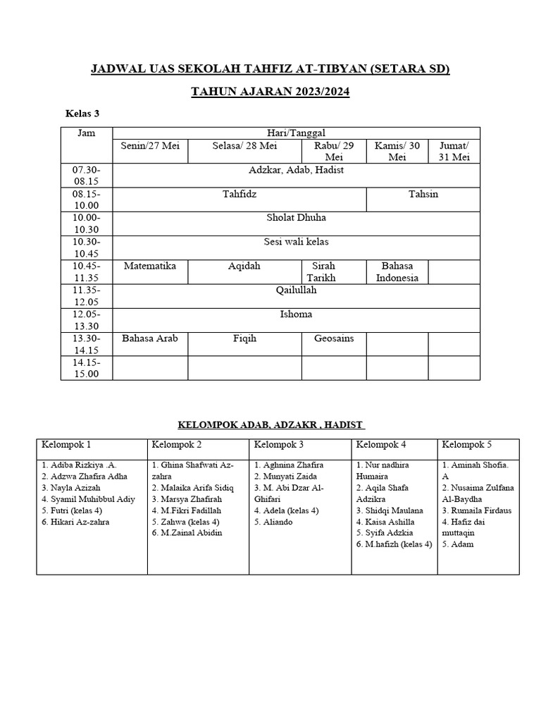 Jadwal UAS Kelas 3 Sem 2 | PDF