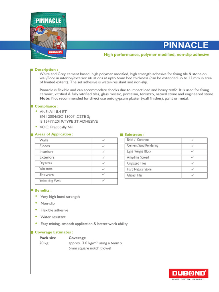 Pinnacle Technical Dta Sheet Data Sheet | Download Free PDF | Tile | Adhesive