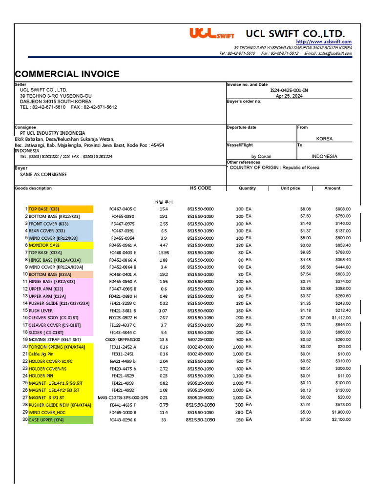 18-1. 0425 UCL INDUSTRY -K33100EA ,K33A 80 EA 외 | PDF