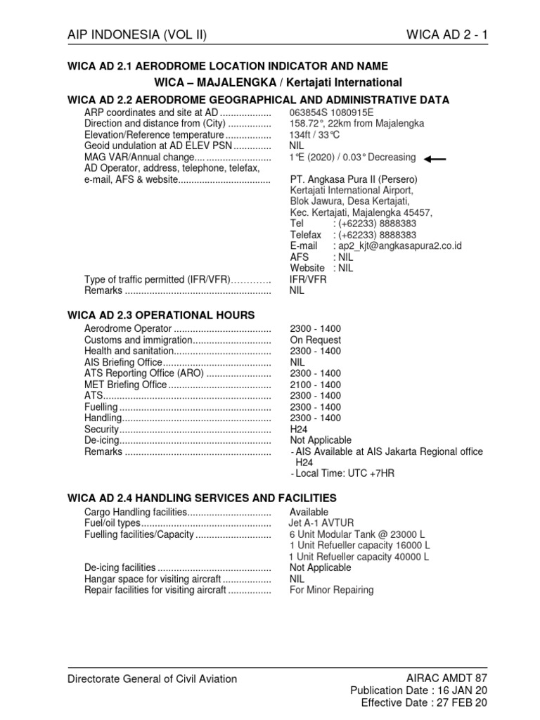2016-WICA AD 2-1 To 2-10 | PDF | Runway | Aerodrome