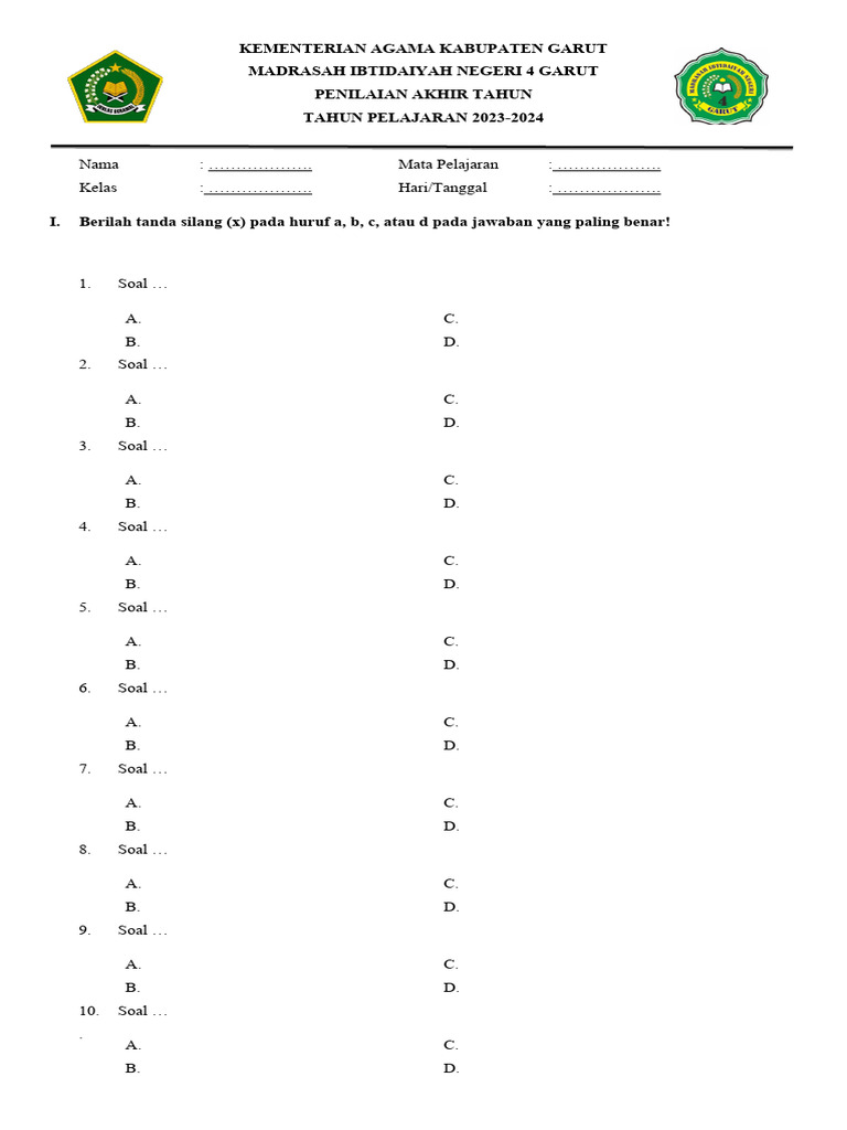 TEMPLATE SOAL PAS 2024 | PDF