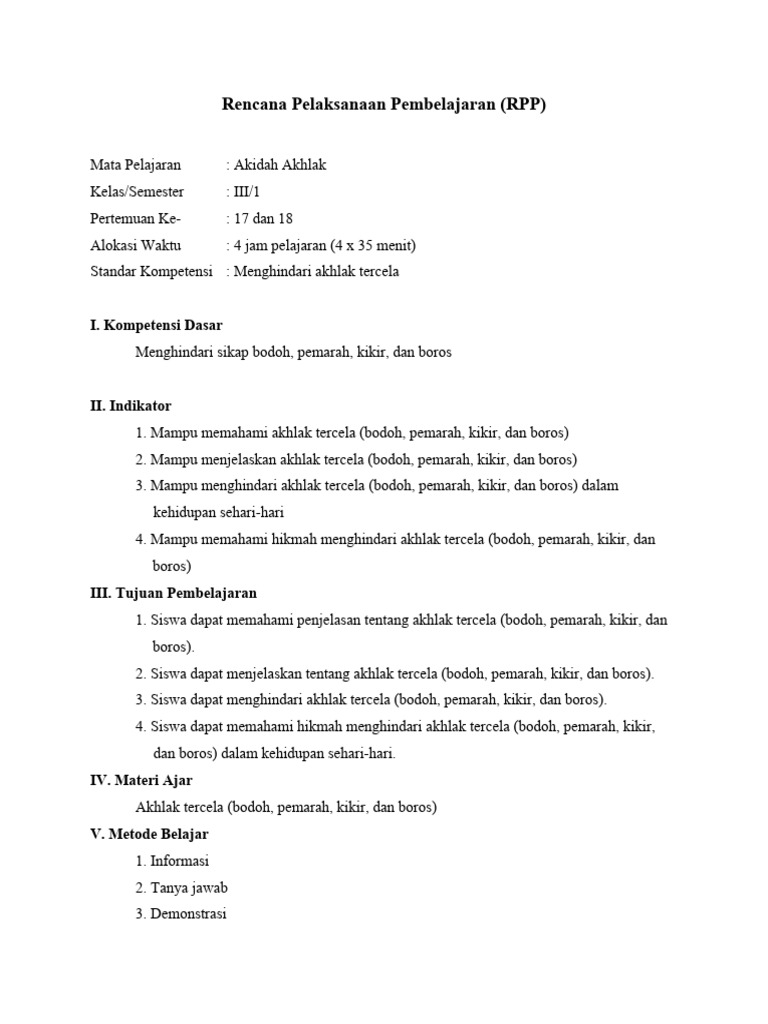 Contoh RPP Aqidah Fix | PDF