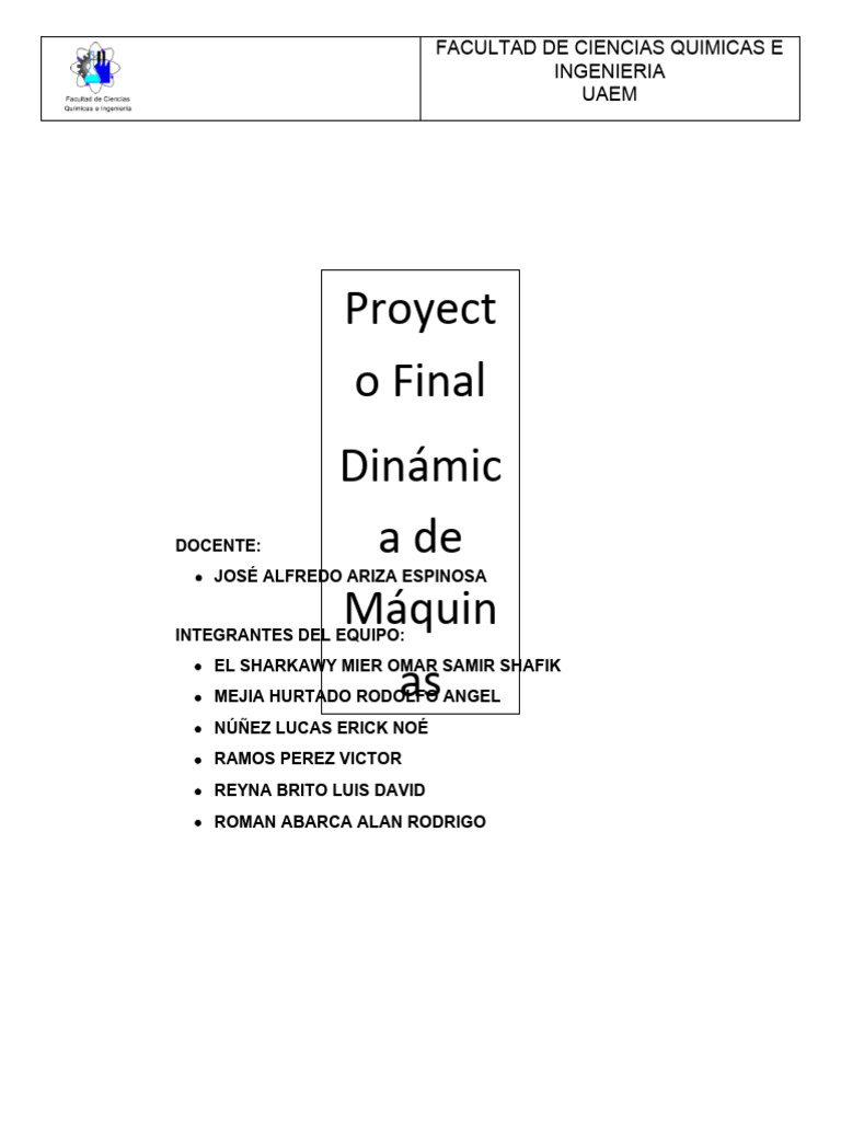 ProyectoFinal DinamicaMaquinas | PDF | Ingeniería