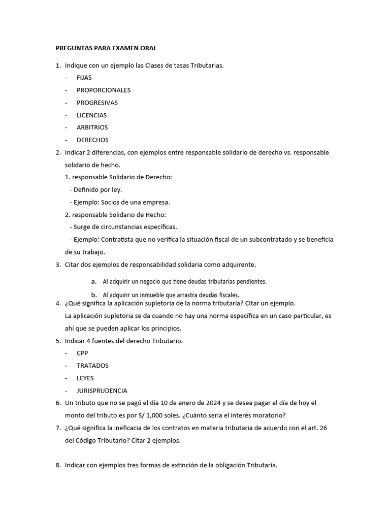 Preguntas para Examen Oral | Descargar gratis PDF | Impuestos ...