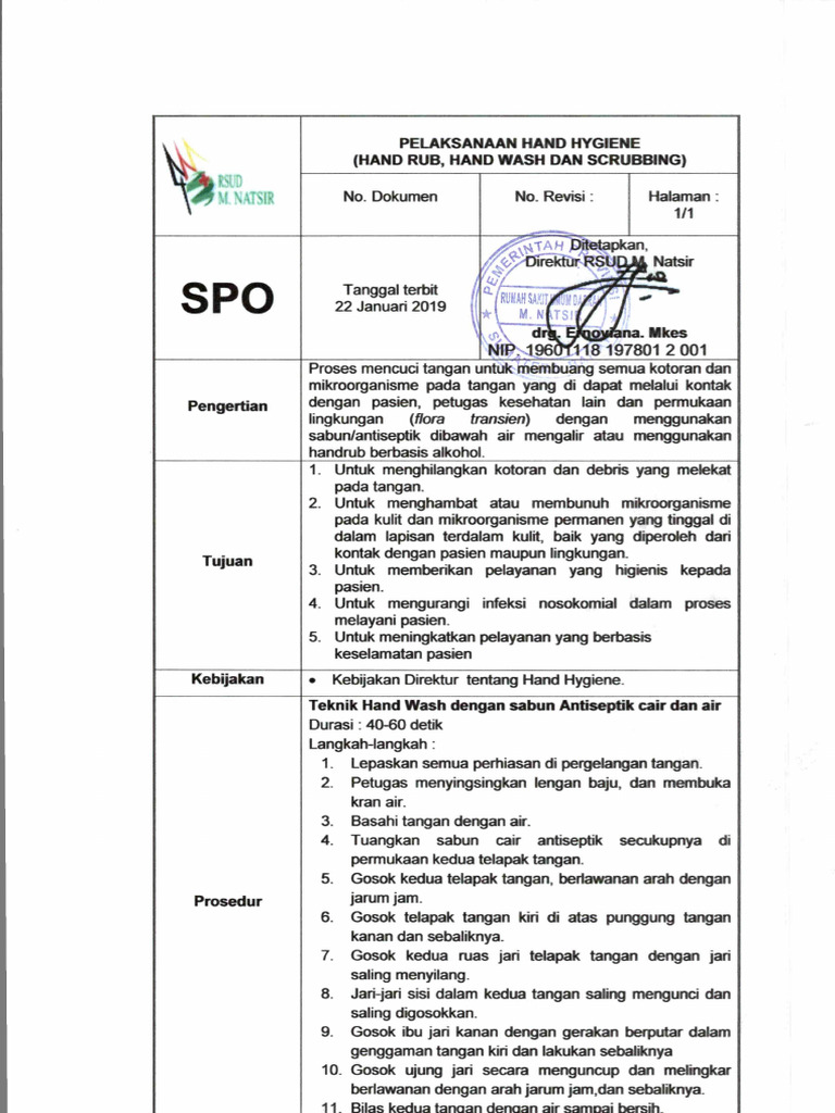 Sop Pelaksanaan Hand Hygiene | PDF