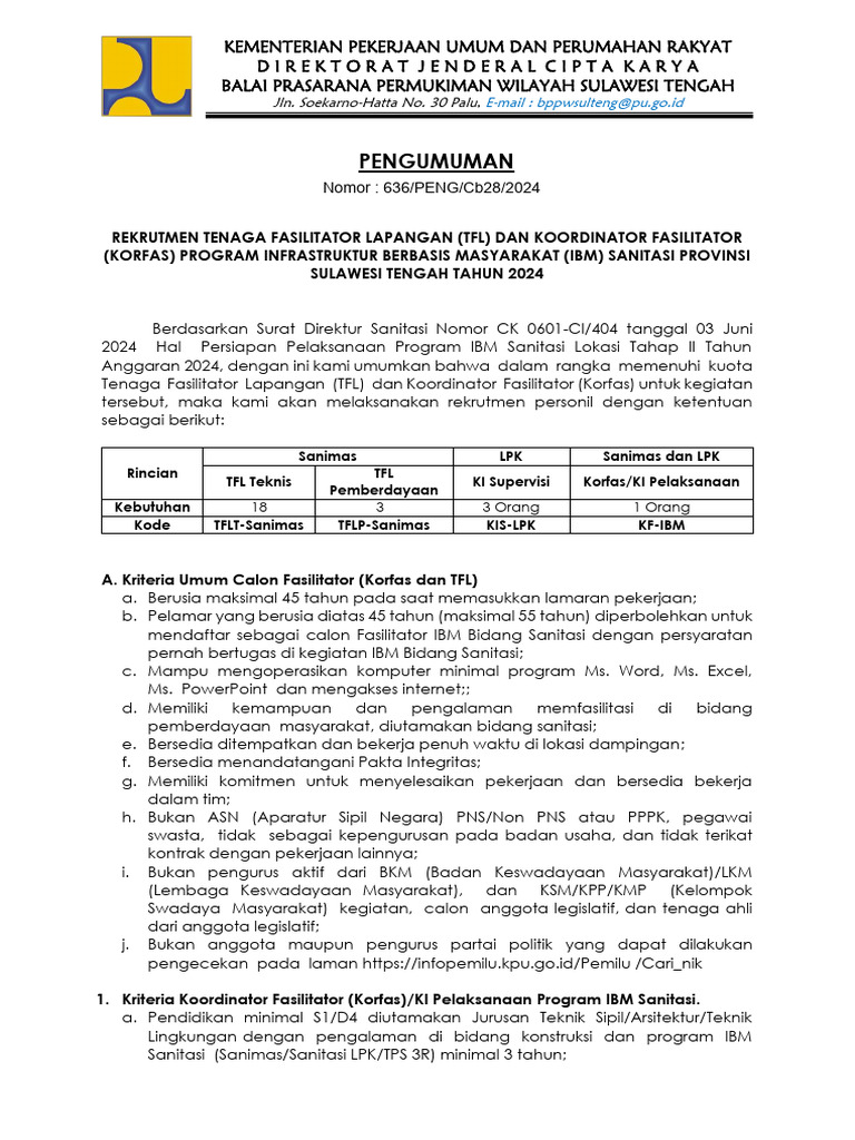 Pengumuman Rekrutmen TFL | PDF