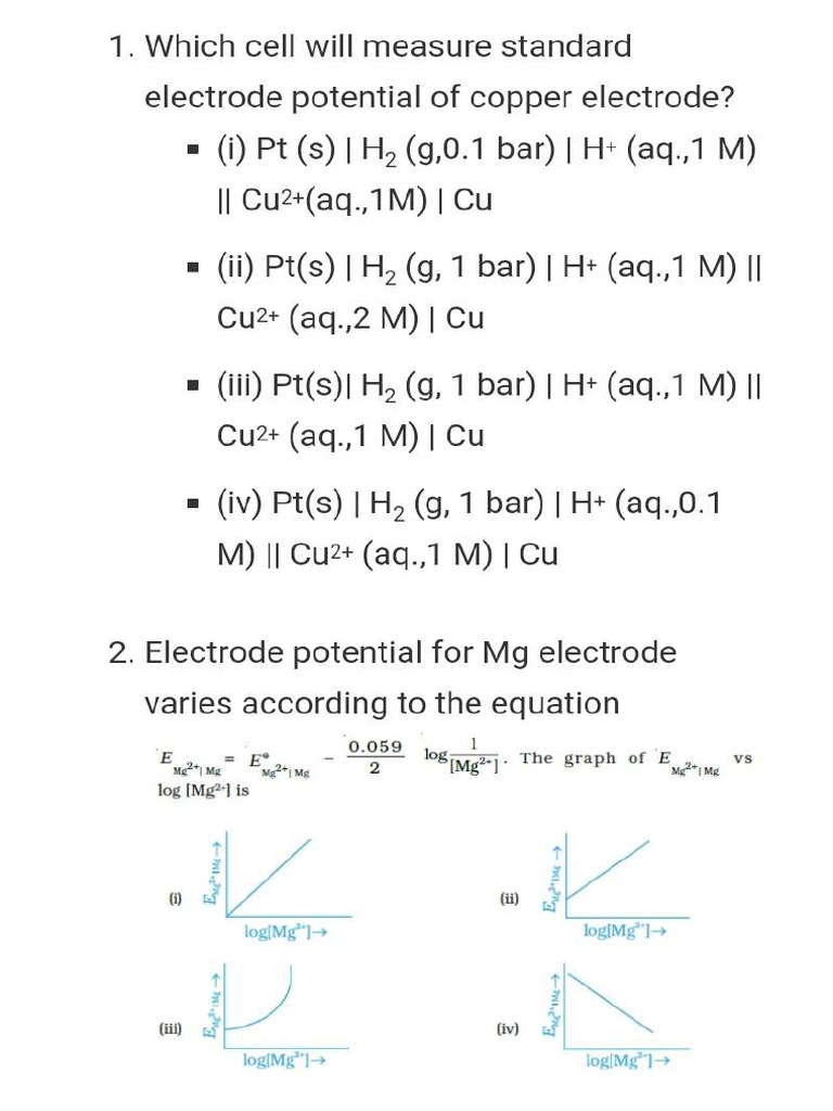 Electrochemistry MCQS PYQS | PDF