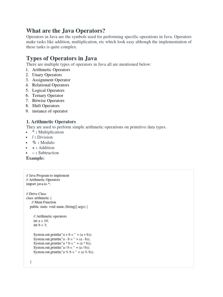 Java Operators Download Free Pdf Class Computer Programming