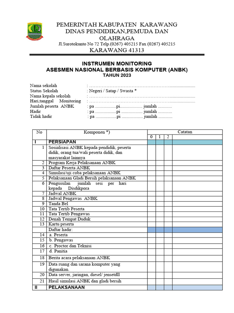 Instrumen Monev Anbk 2023 Word | PDF