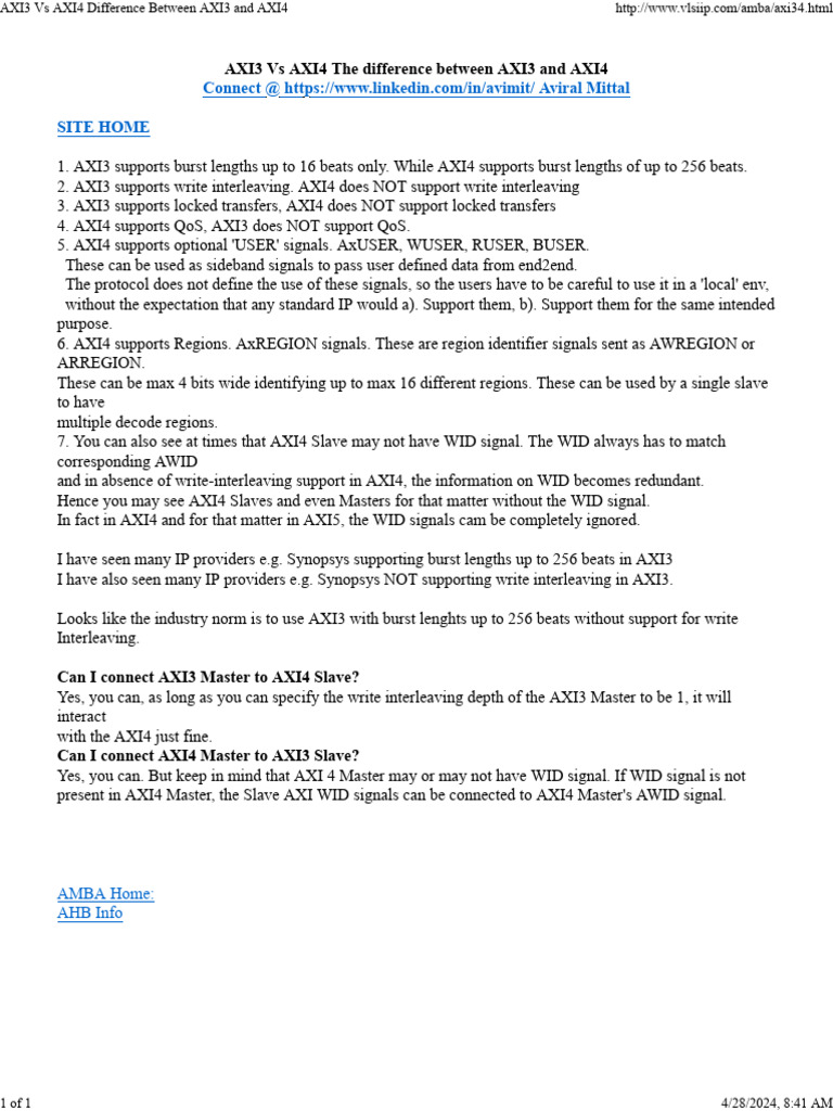 AXI3 Vs AXI4 Difference Between AXI3 and AXI4 | PDF | Computer Science | Communications Protocols