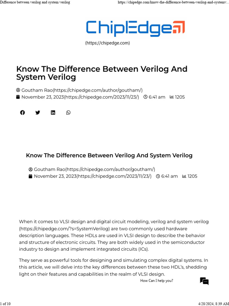 Verilog Vs Systemverilog Differences Pdf Hardware Description Language Systems Engineering