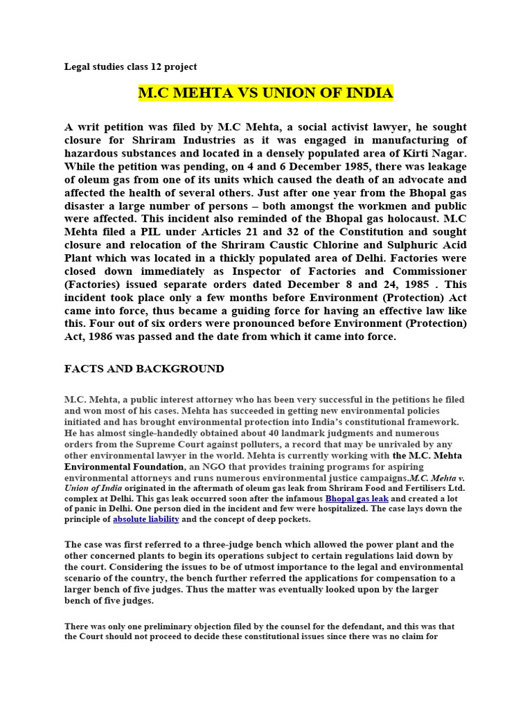 mc mehta | PDF | Safety | Legal Liability