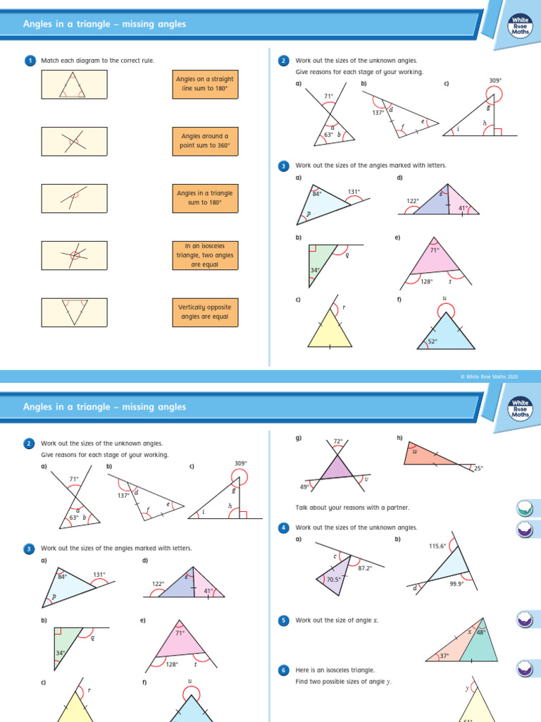 Lesson-4-Angles-in-a-Triangle-Missing-Angles-Worksheet | PDF | Triangle | Euclidean Plane Geometry