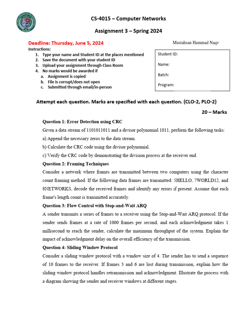 CN Assignment A3 | PDF | Network Protocols | Networking Standards