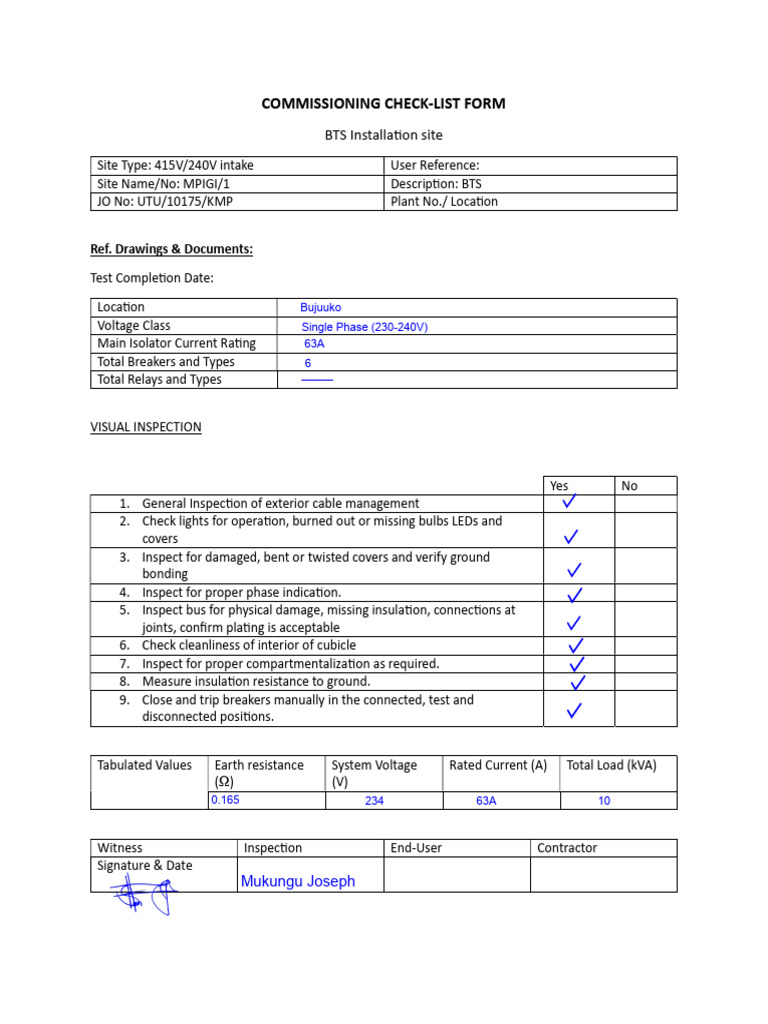 Installation Commissioning | PDF | Equipment | Electrical Equipment