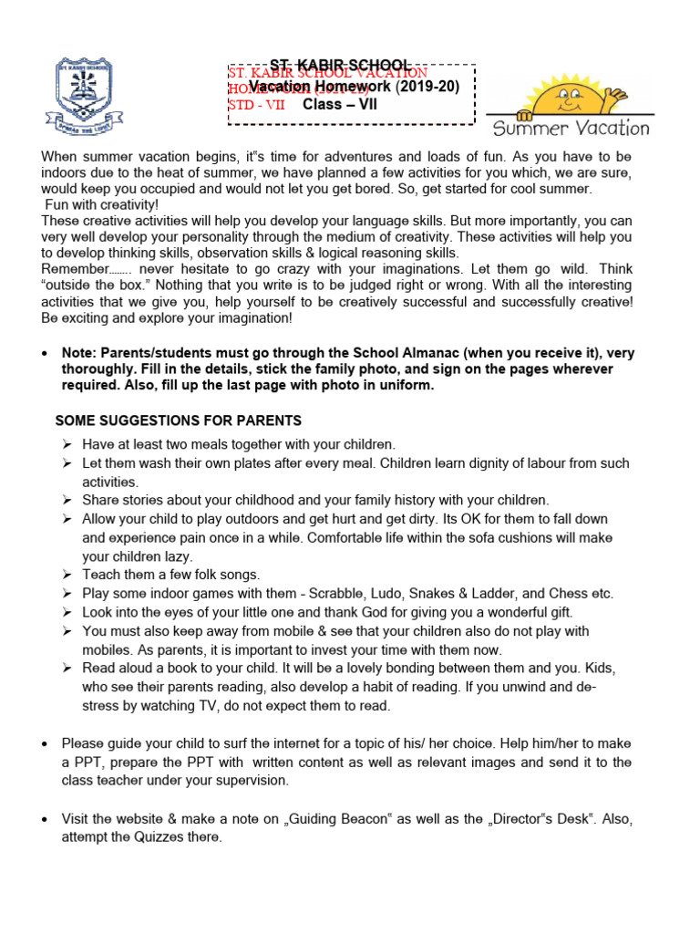 1st Week Homework STD VII (FINAL) | PDF | Clock | Hour