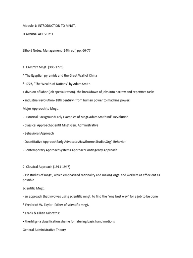 Module 1 - INTRODUCTION TO MNGT. - LEARNING ACTIVITY 1 | PDF ...