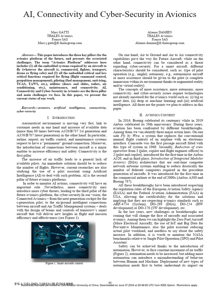 AI Connectivity and Cyber-Security in Avionics | PDF | Machine Learning ...