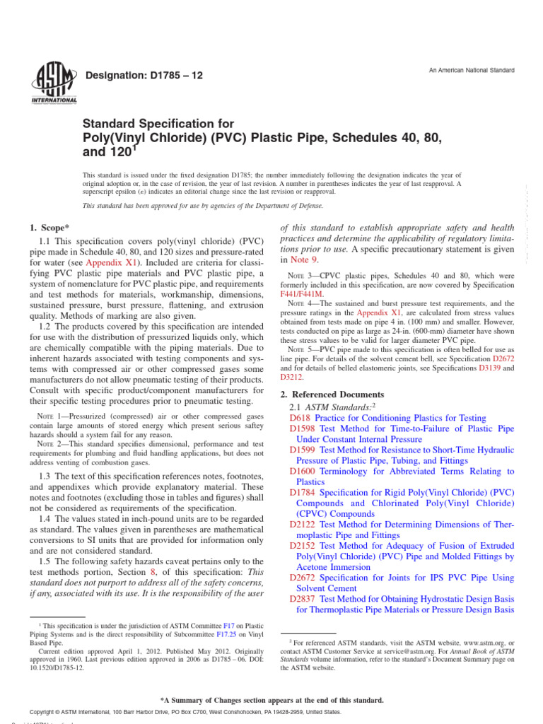 ASTM D1785 - 2012-Standard Speci Cation For Poly (Vinyl Chloride ...