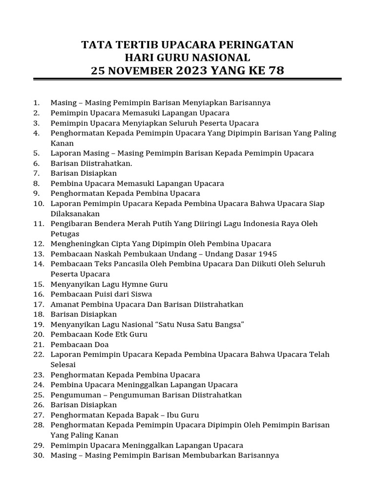 TATA TERTIB UPACARA PERINGATAN HARI GURU | PDF