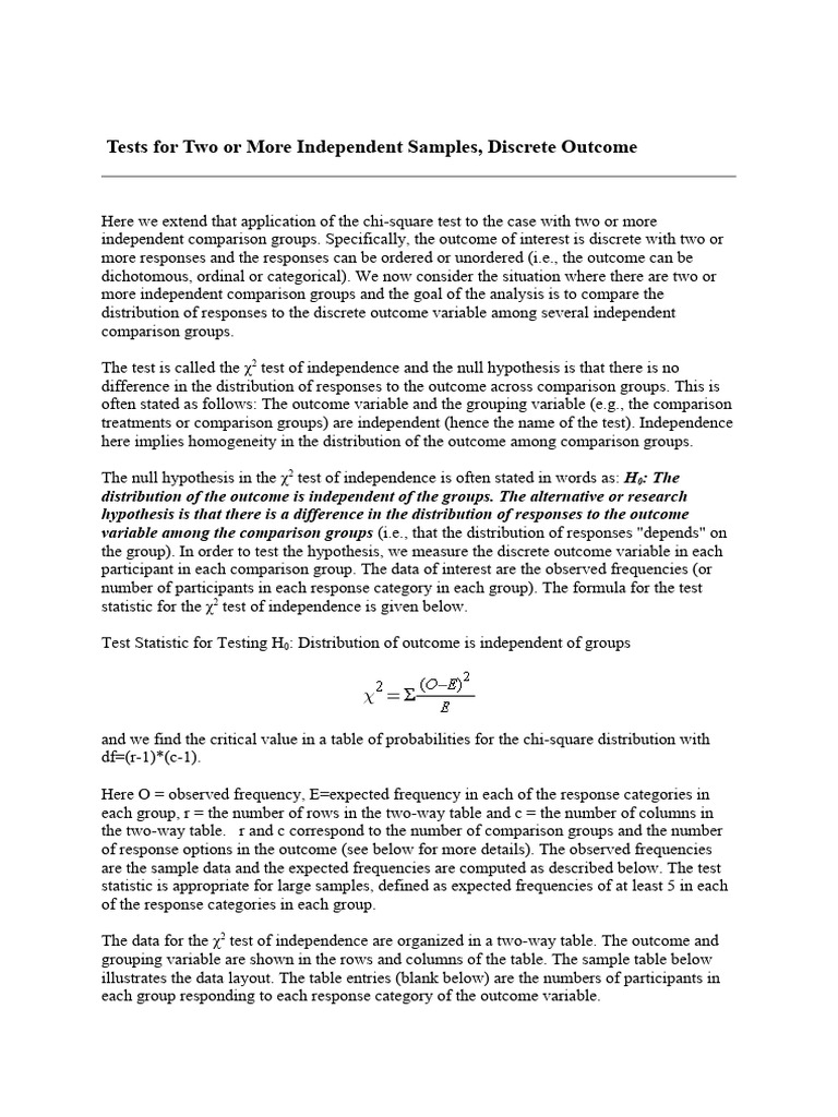 Chi-Square Tests-Two or More Independent Samples. | PDF | Statistical ...